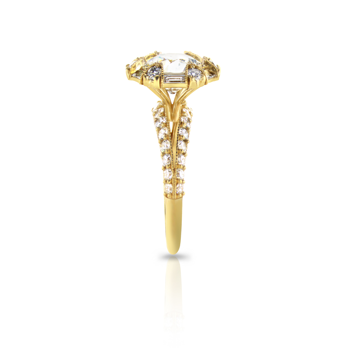 Dino Lonzano Art Deco Diamond Halo Engagement Ring, 18k Yel